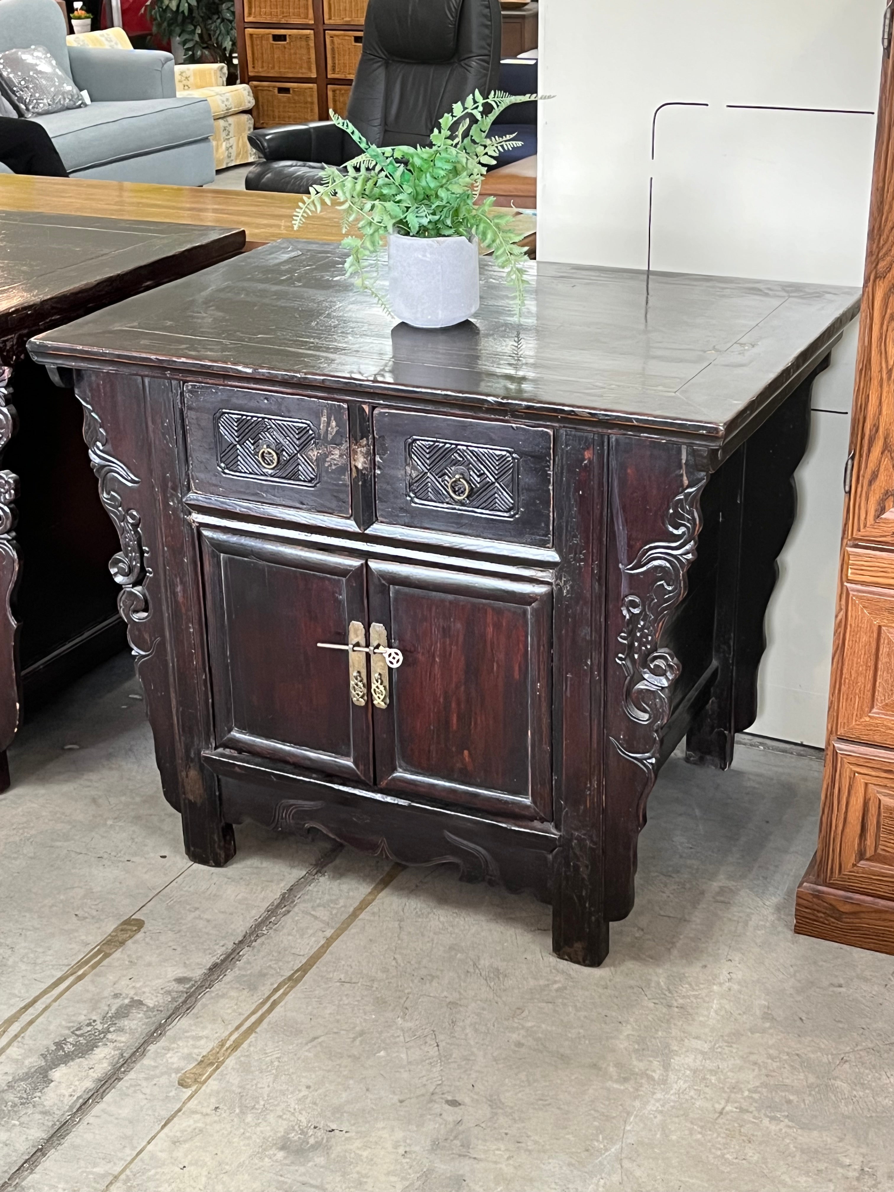 Asian Style Antique 2-Drawer Dresser With Etched Pattern – SAN GABRIEL ...