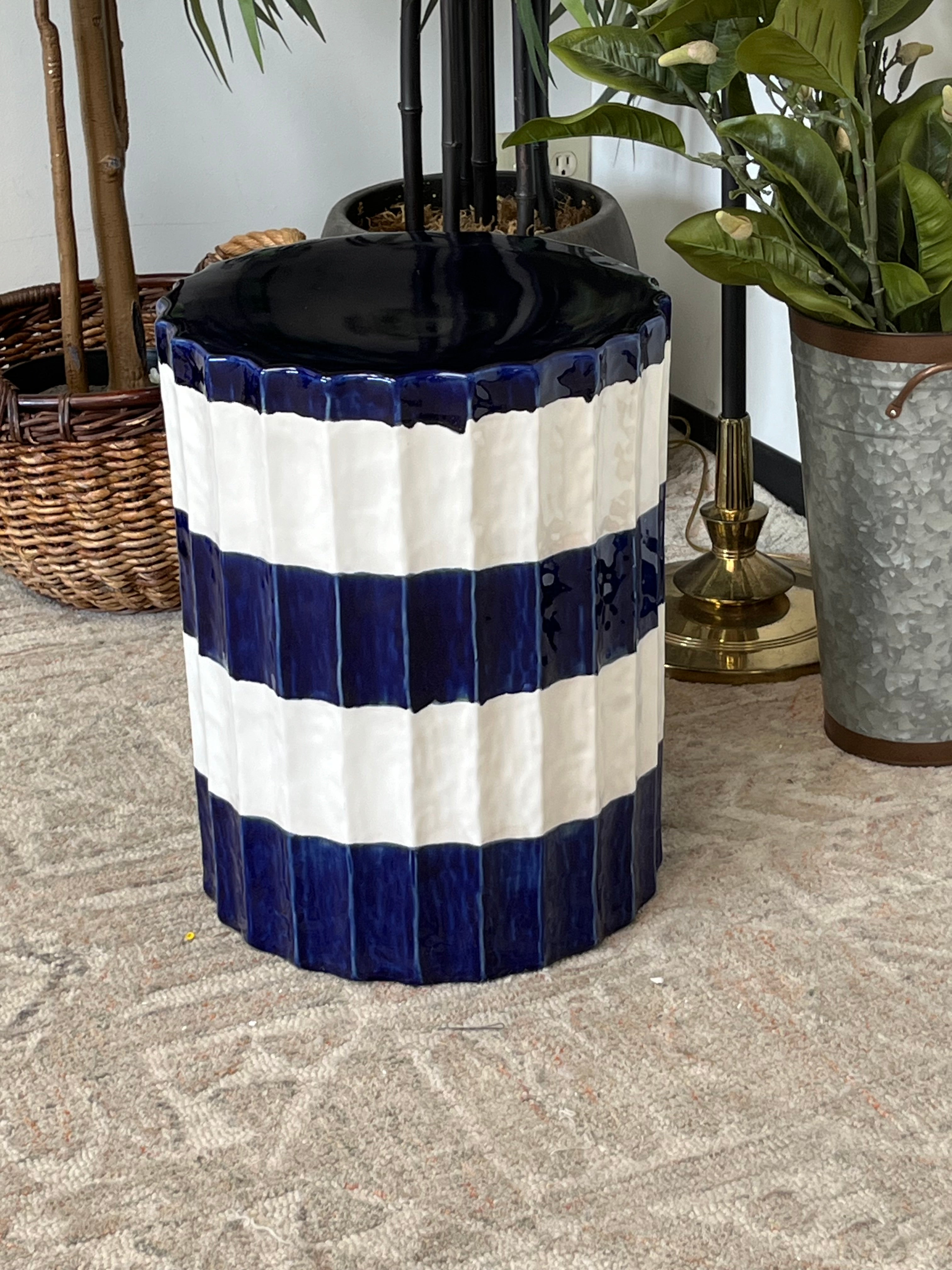 Blue & White Striped Ceramic Stool – SAN GABRIEL VALLEY HABITAT FOR ...